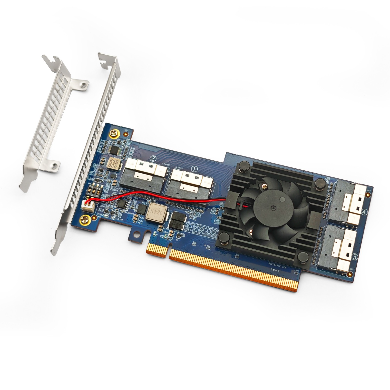 PCIe4.0 X16 to (4x) SFF-8654 8i Adapter, for GPU & NVMe SSD, PEX88048 ...